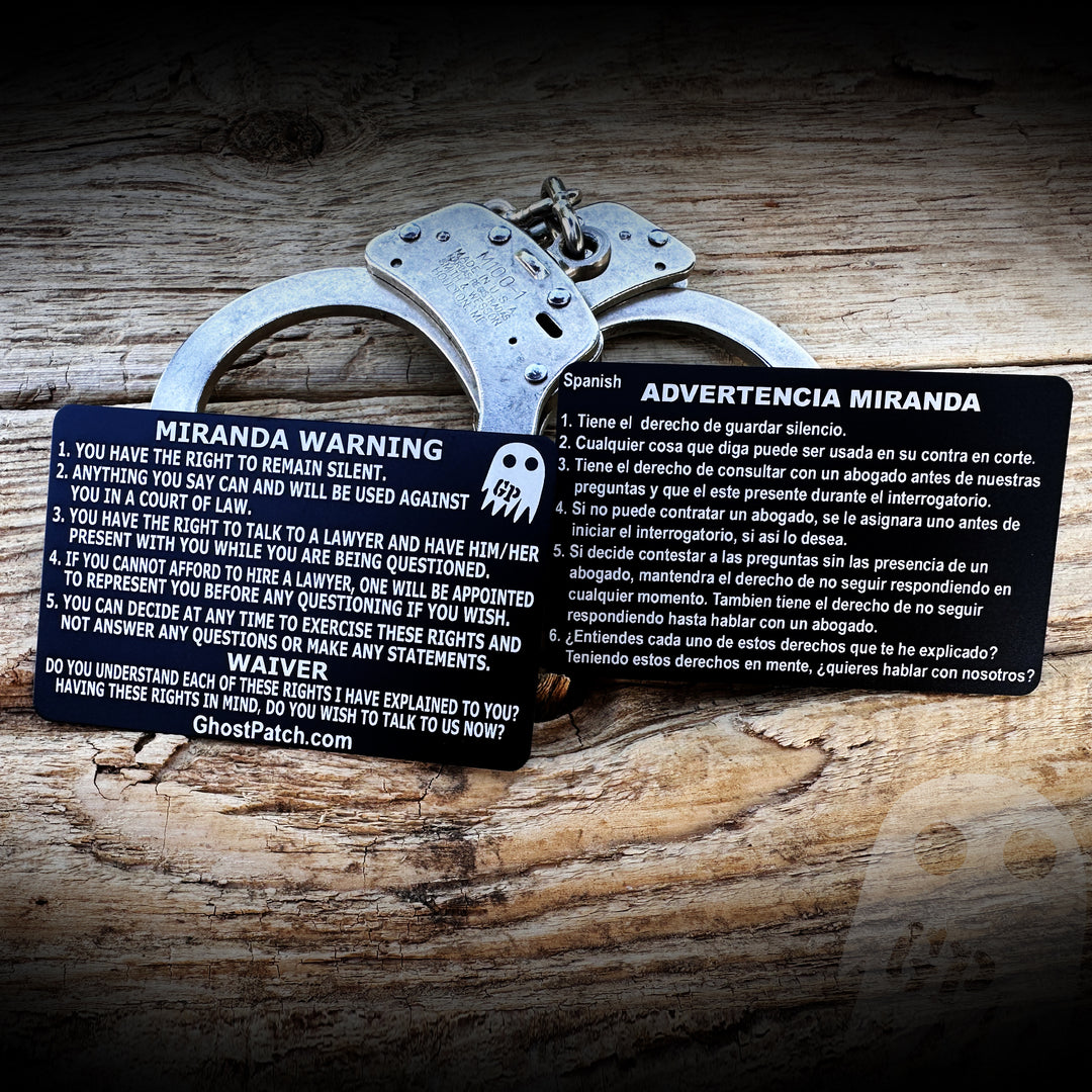 English & Spanish Aluminum Miranda Card – GHOST PATCH