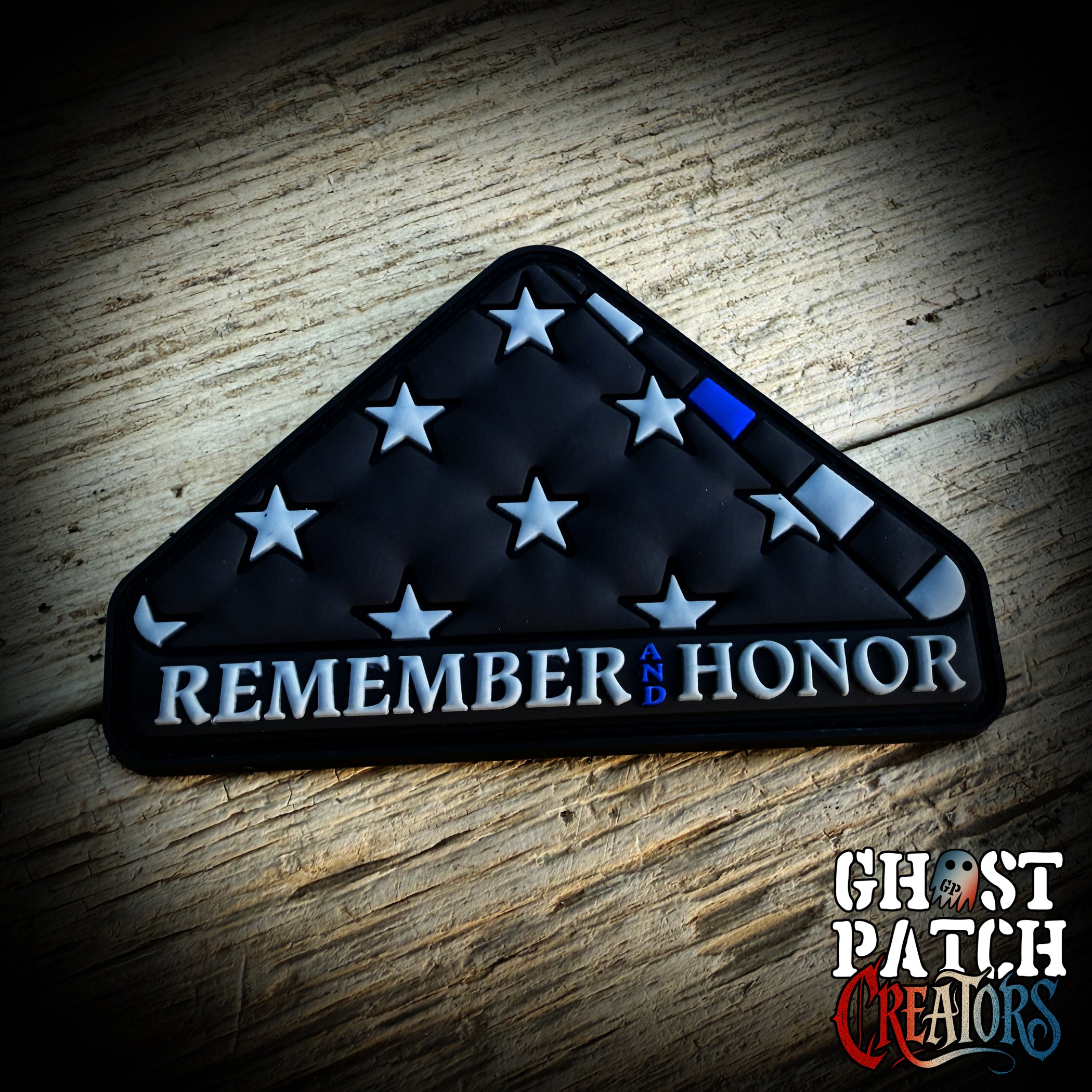 Police Memorial Thin Blue Line Folded Flag PVC – GHOST PATCH