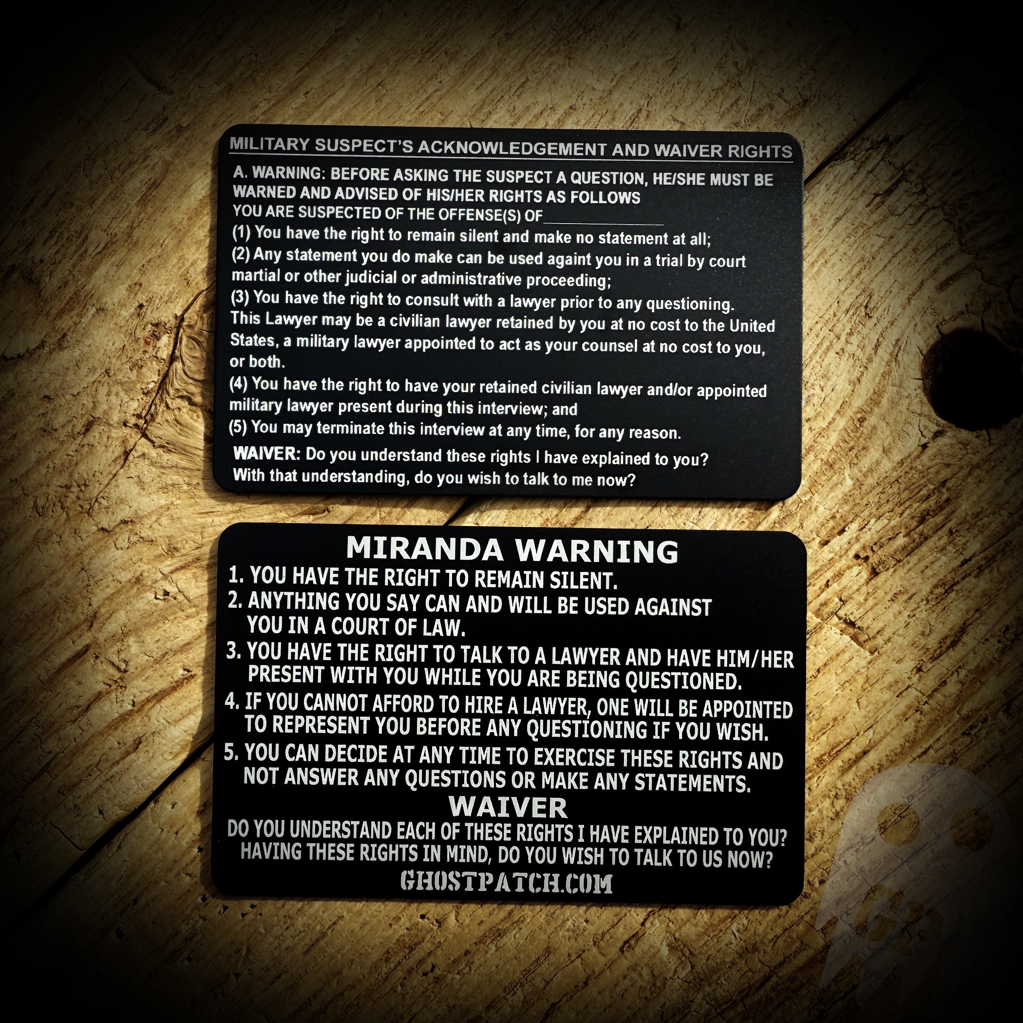 MILITARY RIGHTS - Aluminum US Military Rights and Miranda Rights Card ...