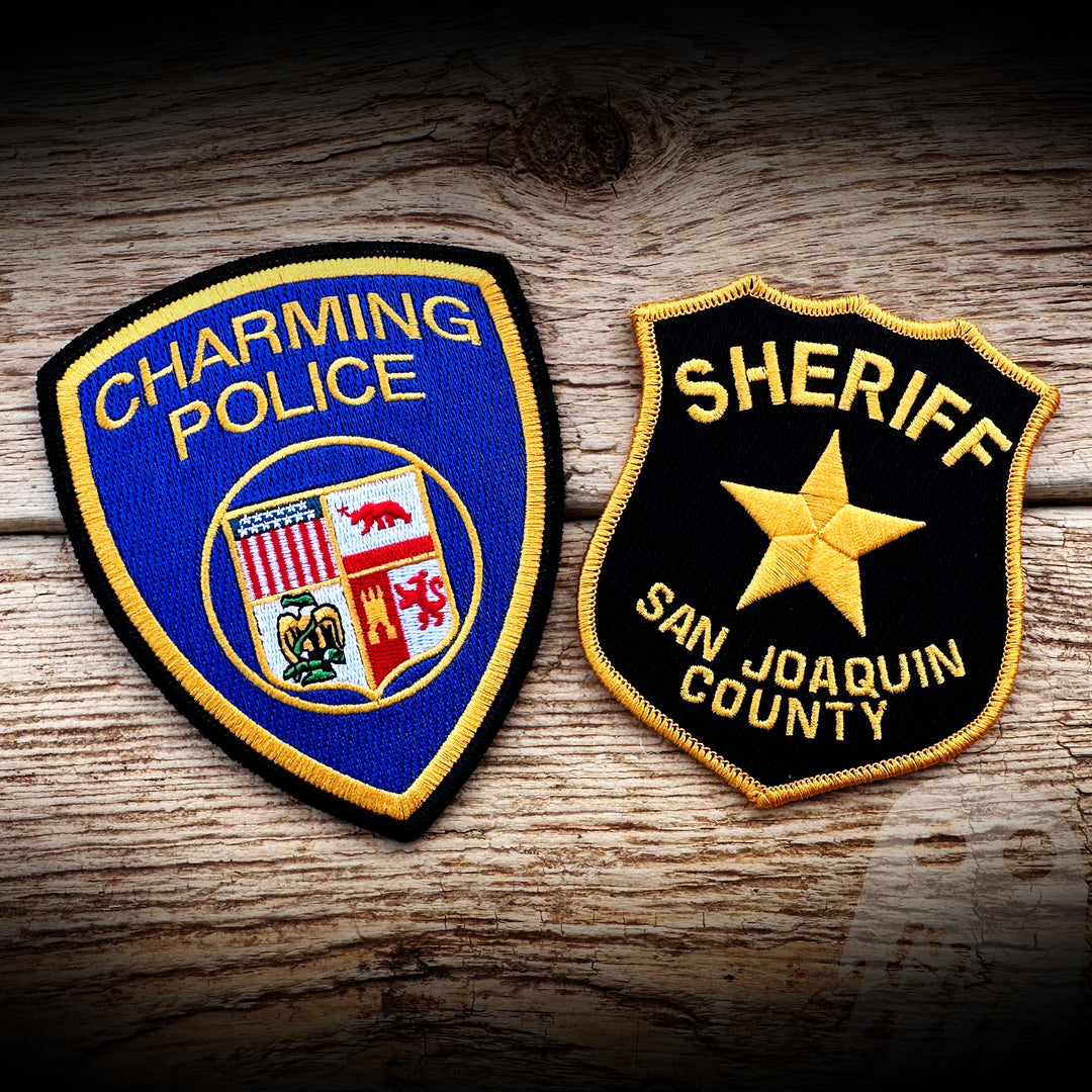 #97- Charming, CA PD and San Joaquin County Sheriff TWO PATCH SET - So ...
